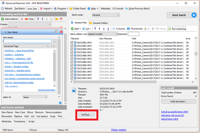 Rename photos into Dropbox YYYY-MM-DD HH.MM.SS format using "Advanced ...